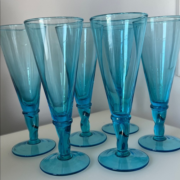 Murano | Dining | Mid Century Set Of 6 Murano Italy Blue Glass X Tall ...